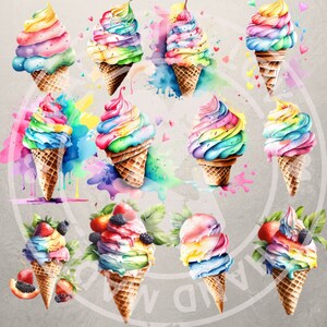 Watercolor Ice Cream Cone Clipart, PNG 1600x1600, 20 Items - Etsy