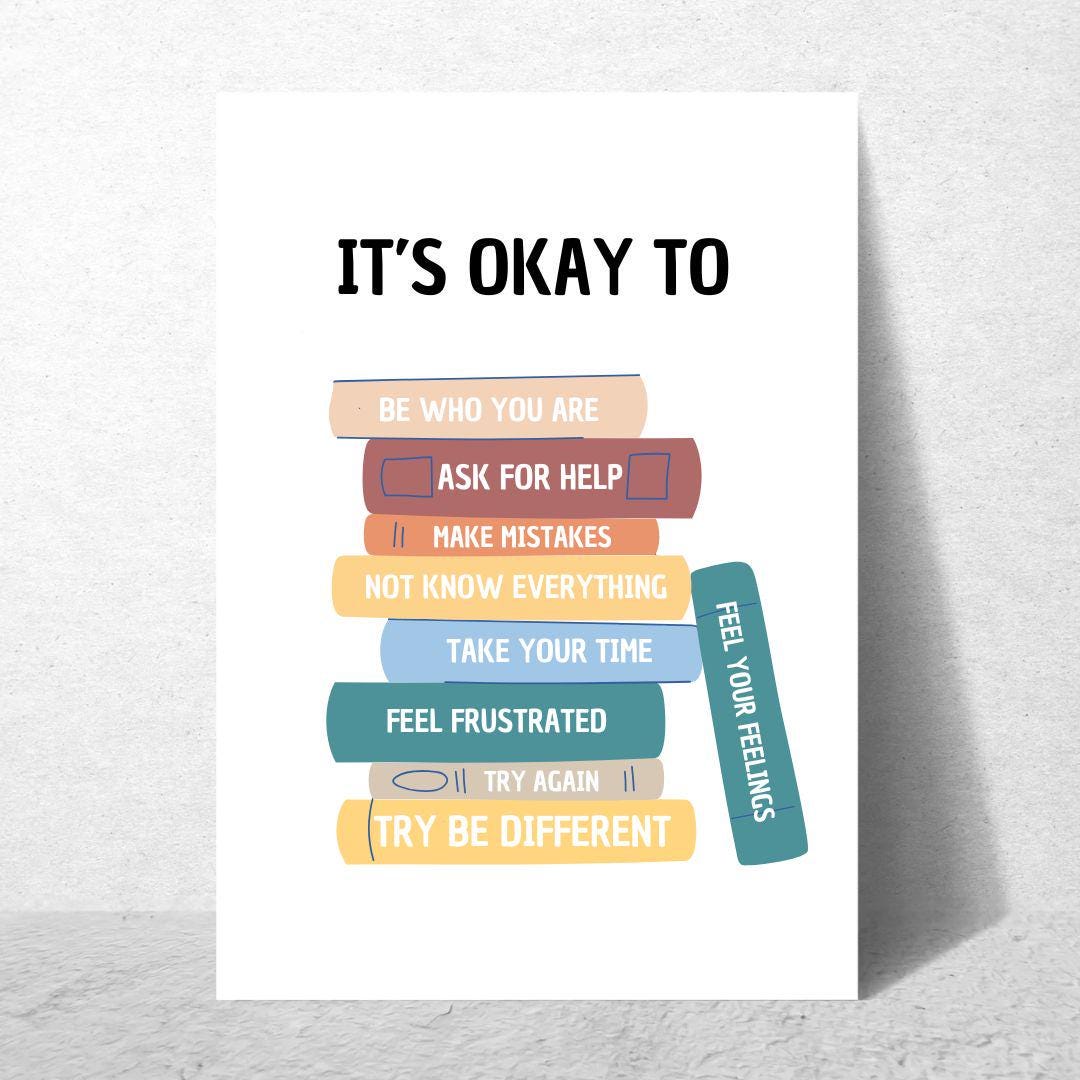 It's Okay to Poster, Kids Motivational Wall Art, It's Okay Not to Be ...