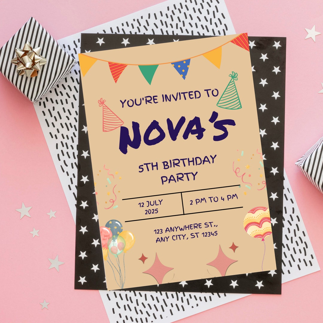 Birthday Party Invitation Template, Party Hats, the Big Day, Custom ...