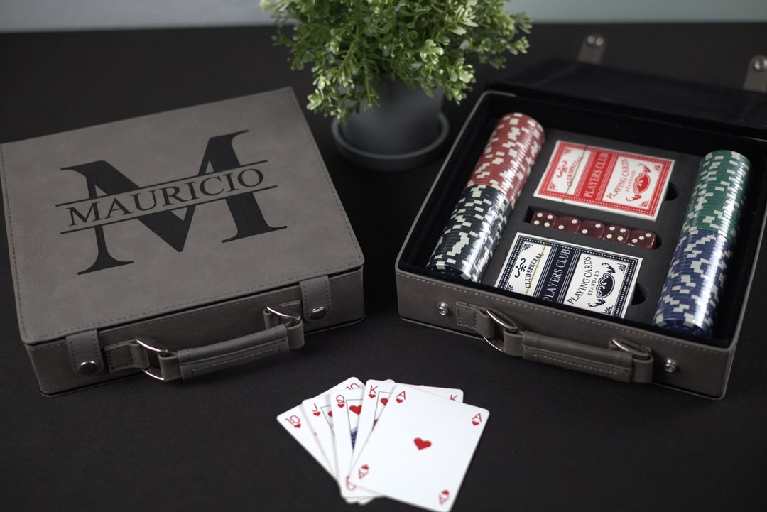 Personalized Leatherette Poker Set – Custom UV Laser Poker Chip Case ...