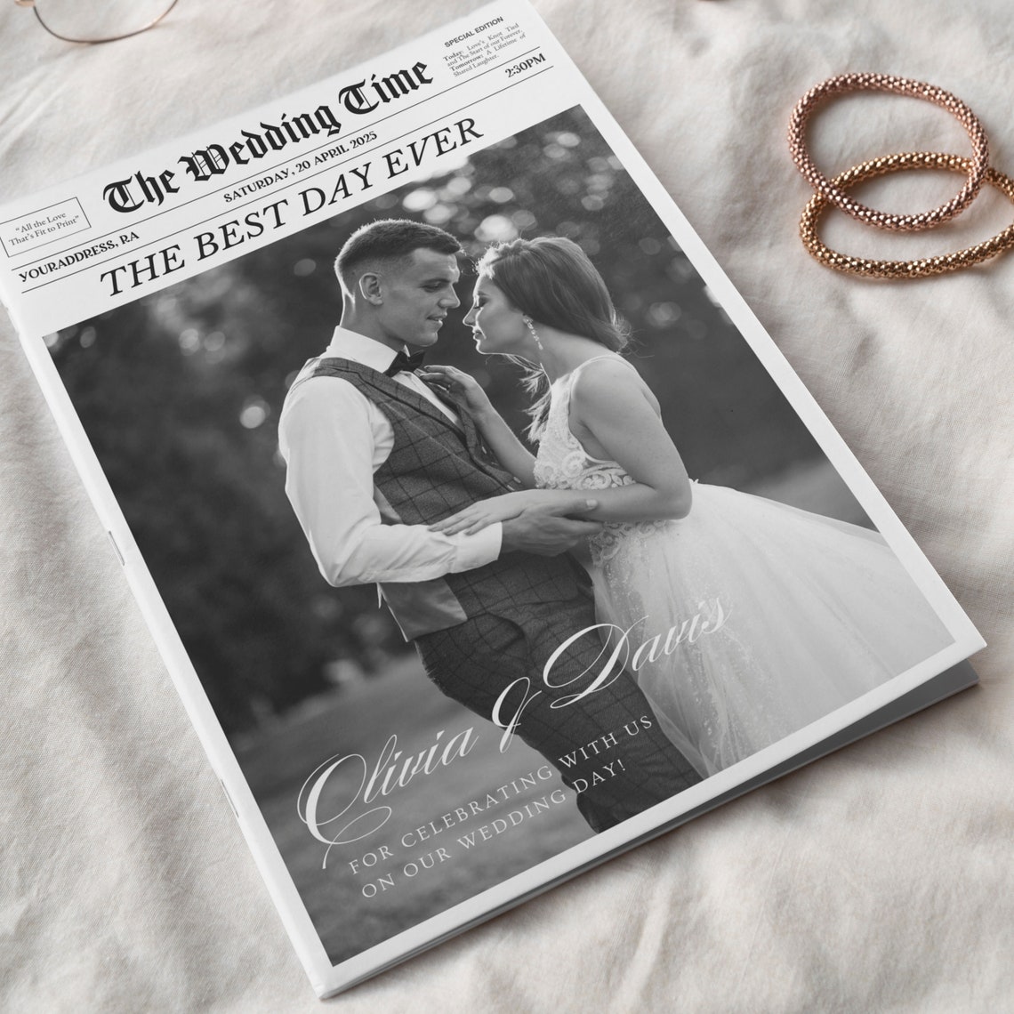 Newspaper Wedding Program Template, Editable Wedding Newspaper Program ...