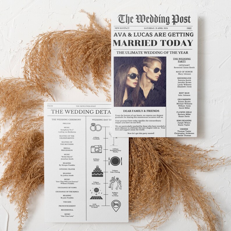 Editable Newspaper Wedding, Newspaper Wedding Program Template, Folded ...
