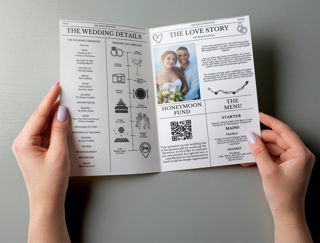 Editable Newspaper Wedding, Newspaper Wedding Program Template, Folded ...