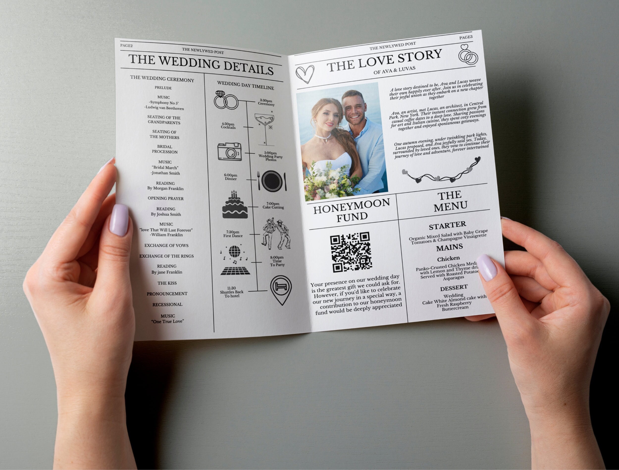 Editable Newspaper Wedding, Newspaper Wedding Program Template, Folded ...