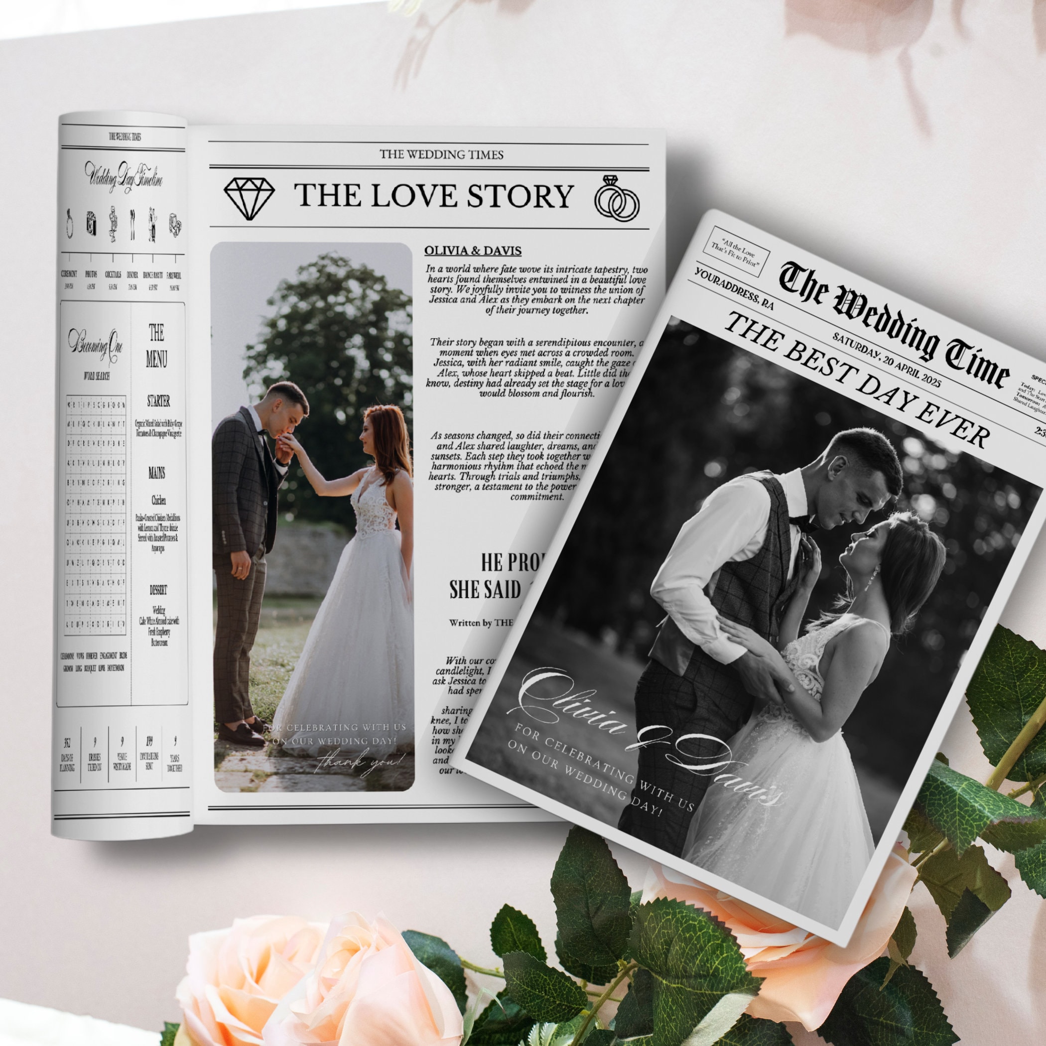 Newspaper Wedding Program Template, Editable Wedding Newspaper Program ...
