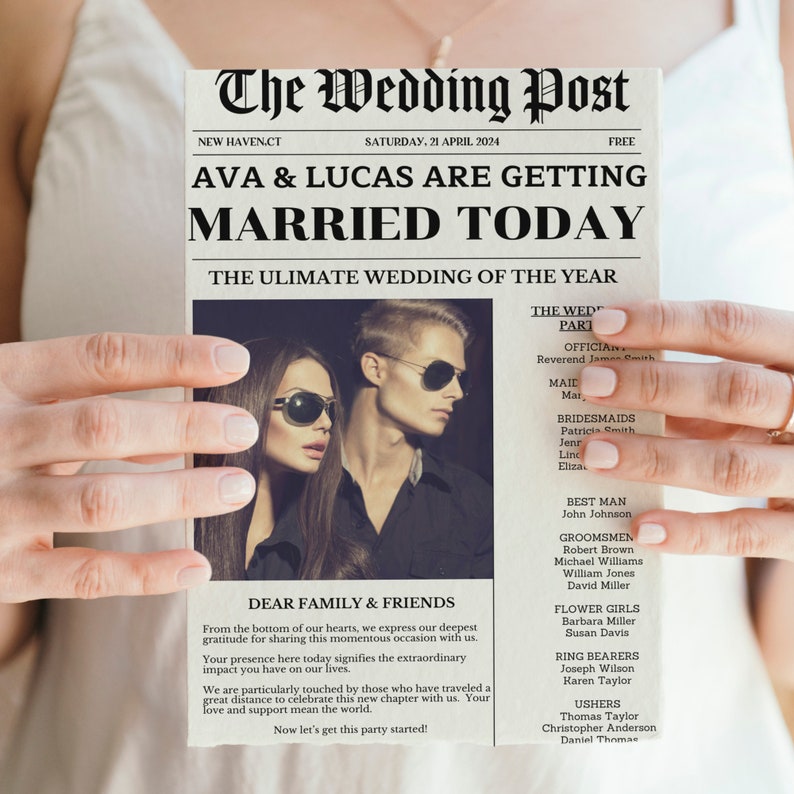 Editable Newspaper Wedding, Newspaper Wedding Program Template, Folded ...
