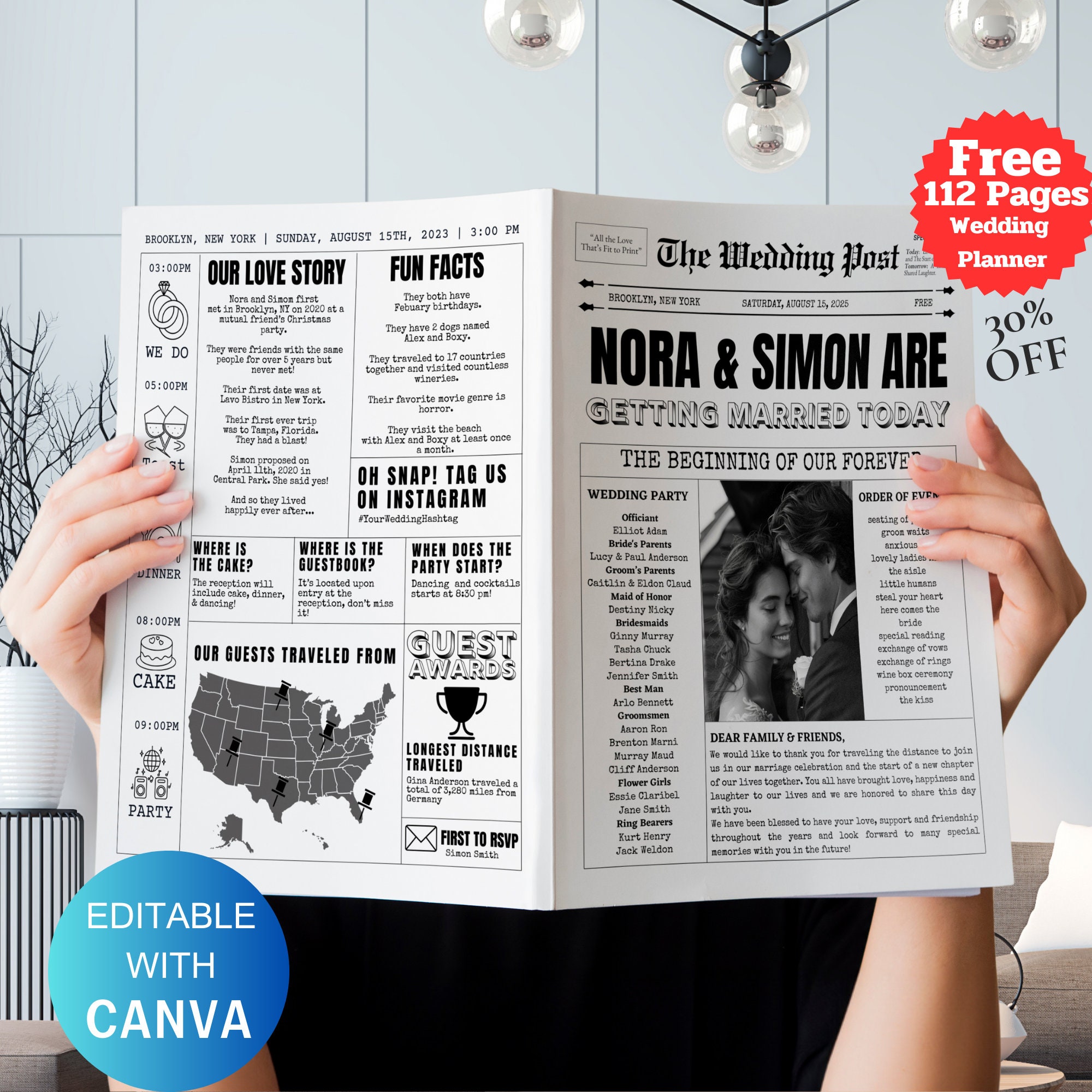 Wedding Newspaper Template Canva, Newspaper Wedding Program, Folded ...