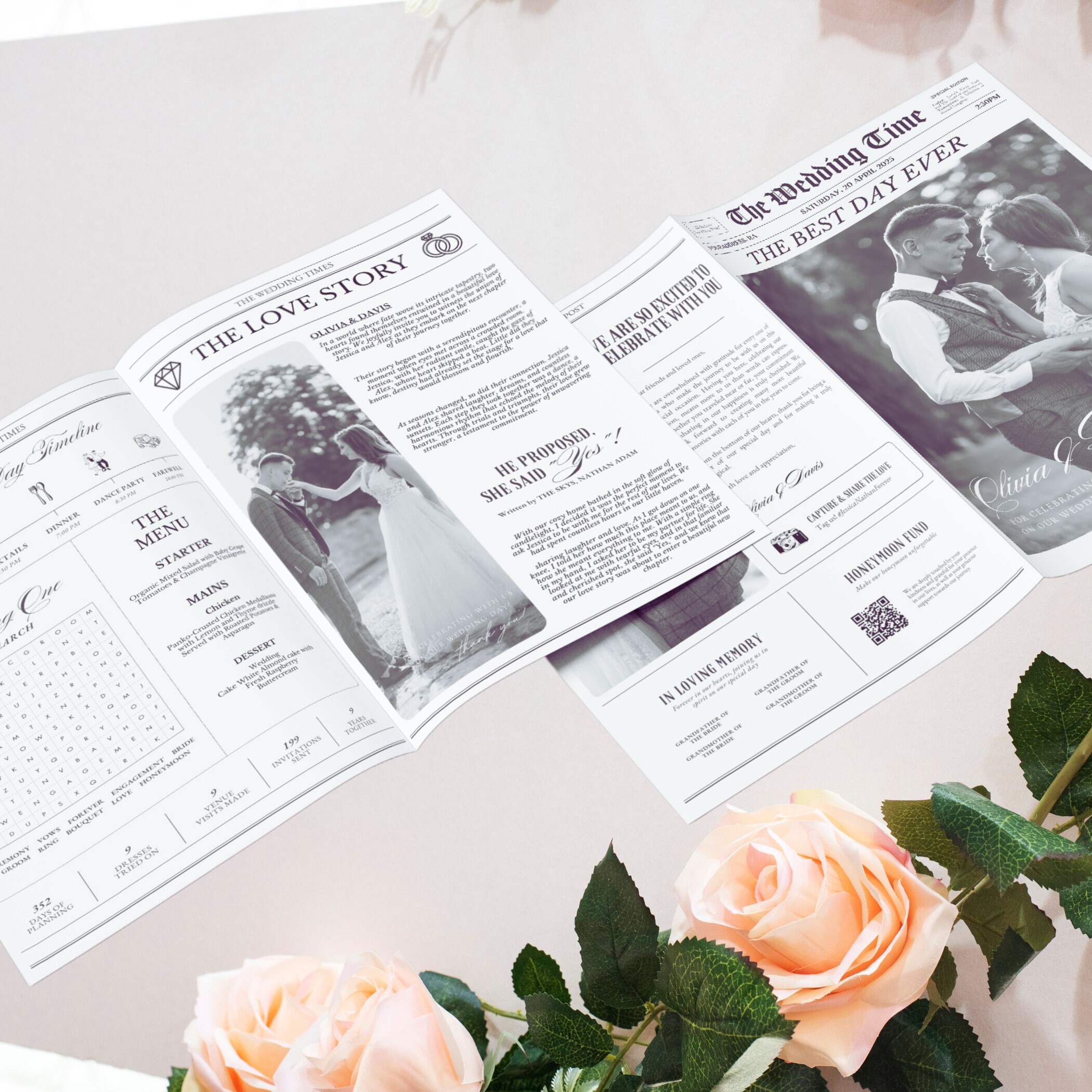 Newspaper Wedding Program Template, Editable Wedding Newspaper Program ...