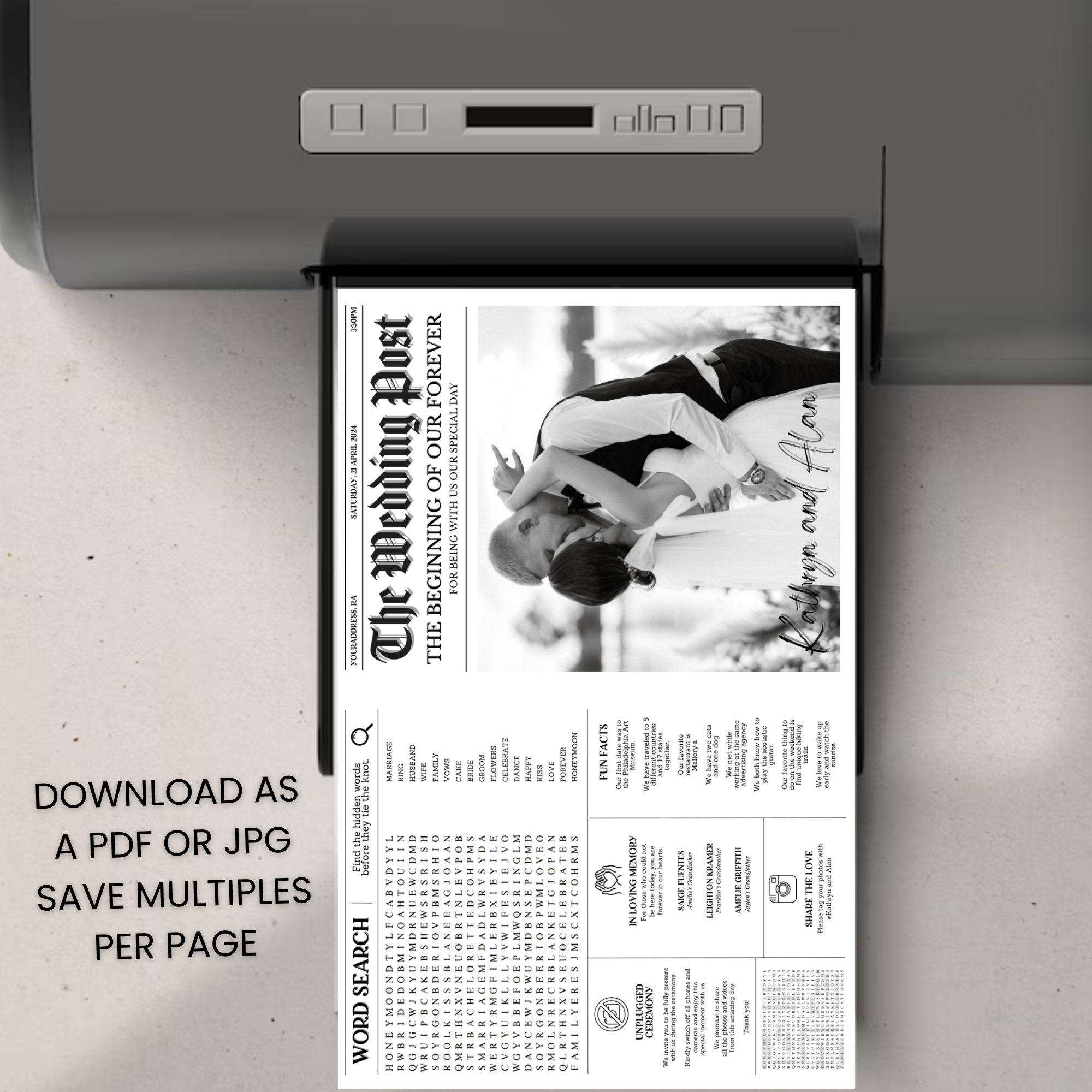 Wedding Newspaper Program, Printable Wedding Program, Wedding Newspaper ...
