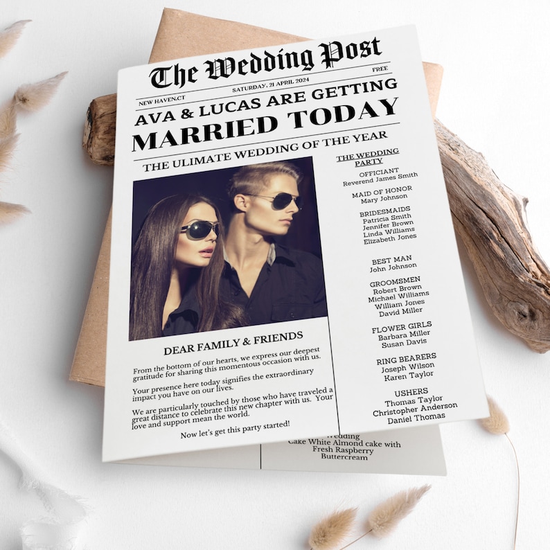 Editable Newspaper Wedding, Newspaper Wedding Program Template, Folded ...