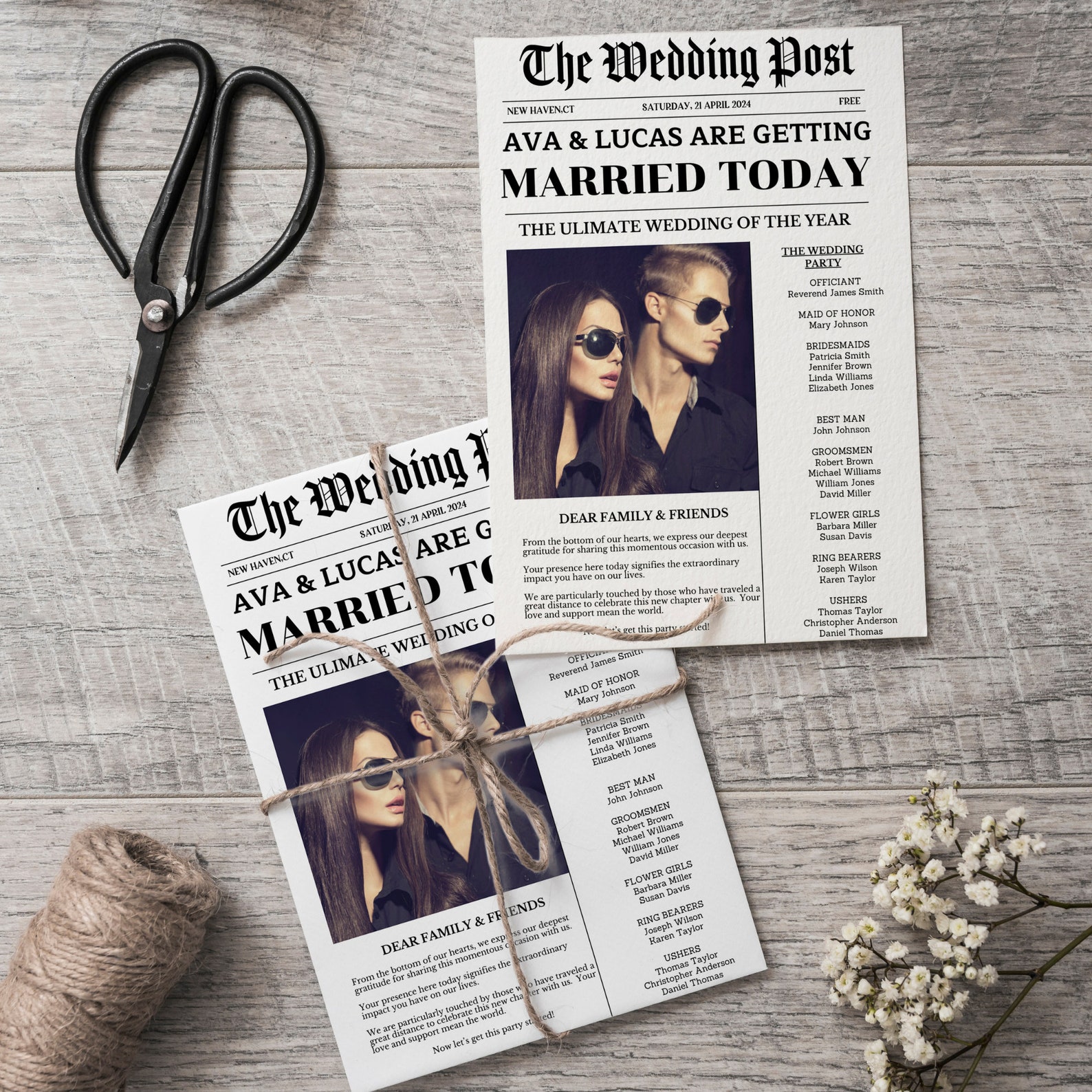 Editable Newspaper Wedding, Newspaper Wedding Program Template, Folded ...