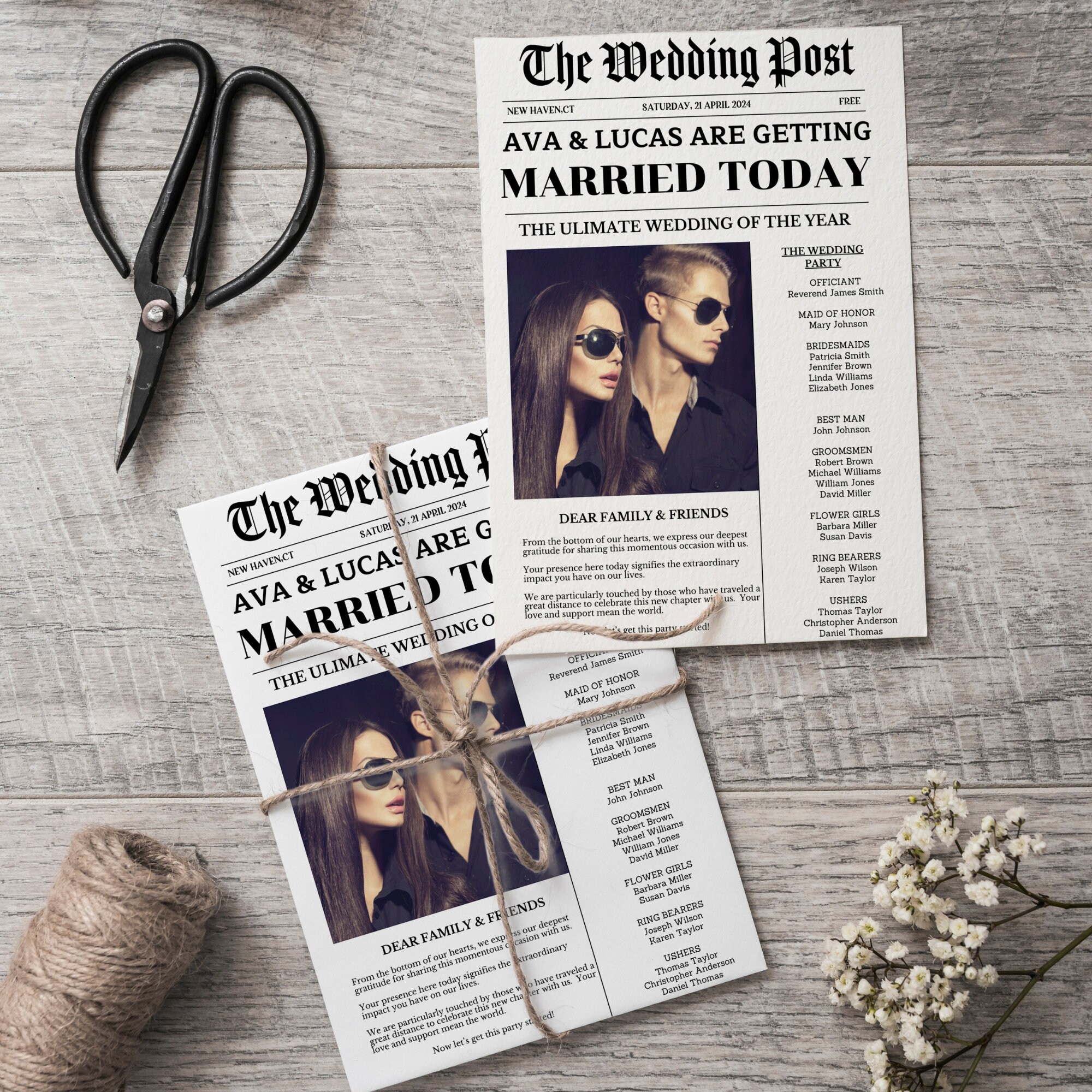 Editable Newspaper Wedding, Newspaper Wedding Program Template, Folded ...