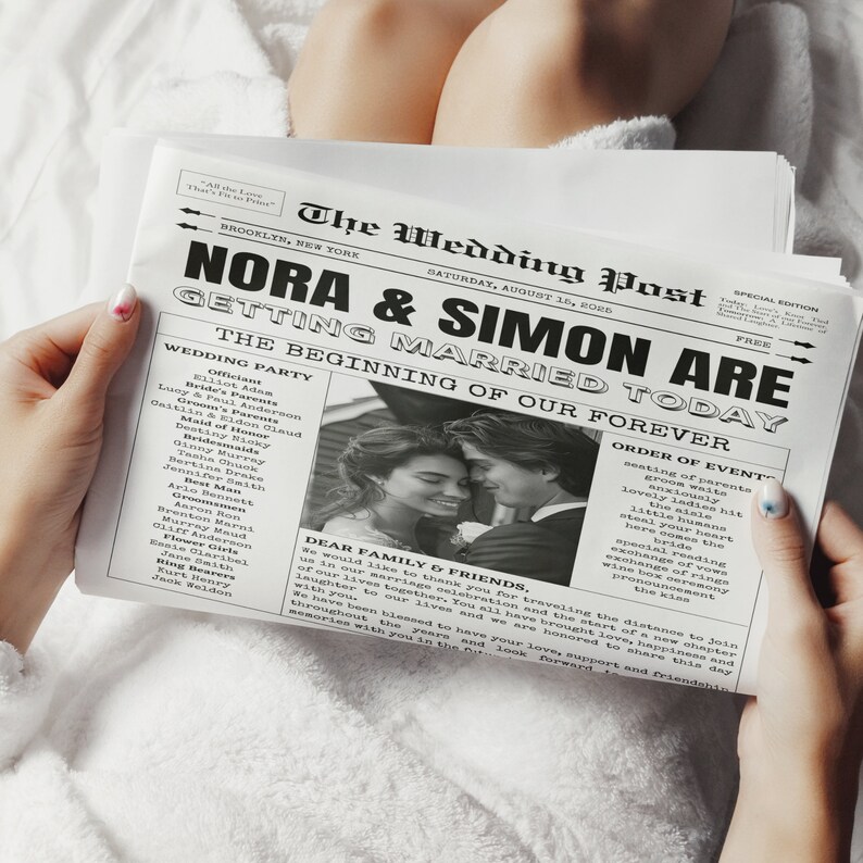 Wedding Newspaper Template Canva, Newspaper Wedding Program, Folded ...