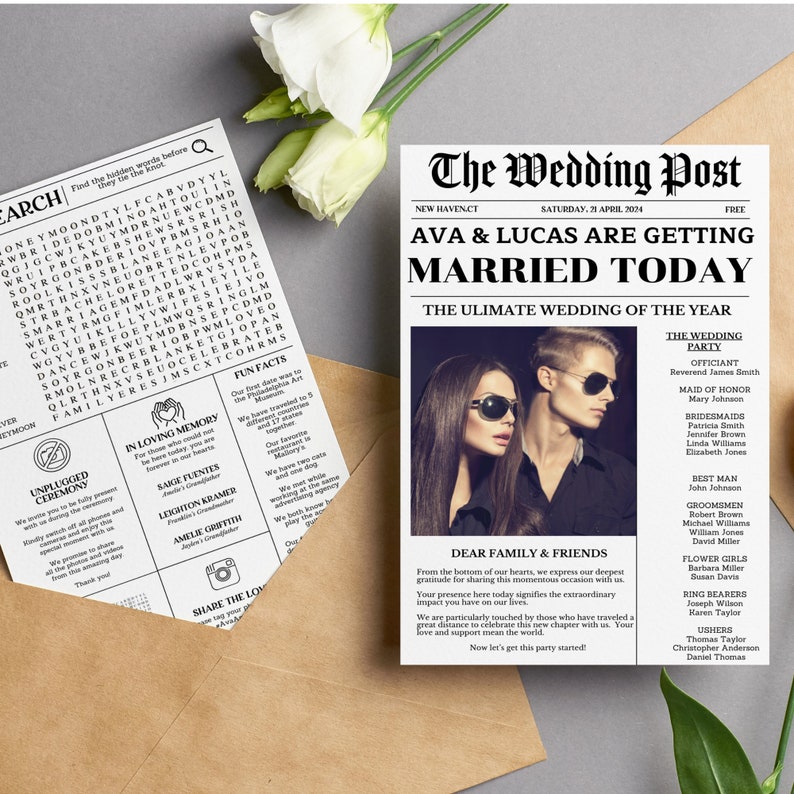 Editable Newspaper Wedding, Newspaper Wedding Program Template, Folded ...