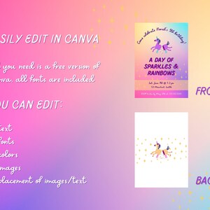 Editable Rainbows and Sparkles Unicorn Birthday Card Invitation | Made ...