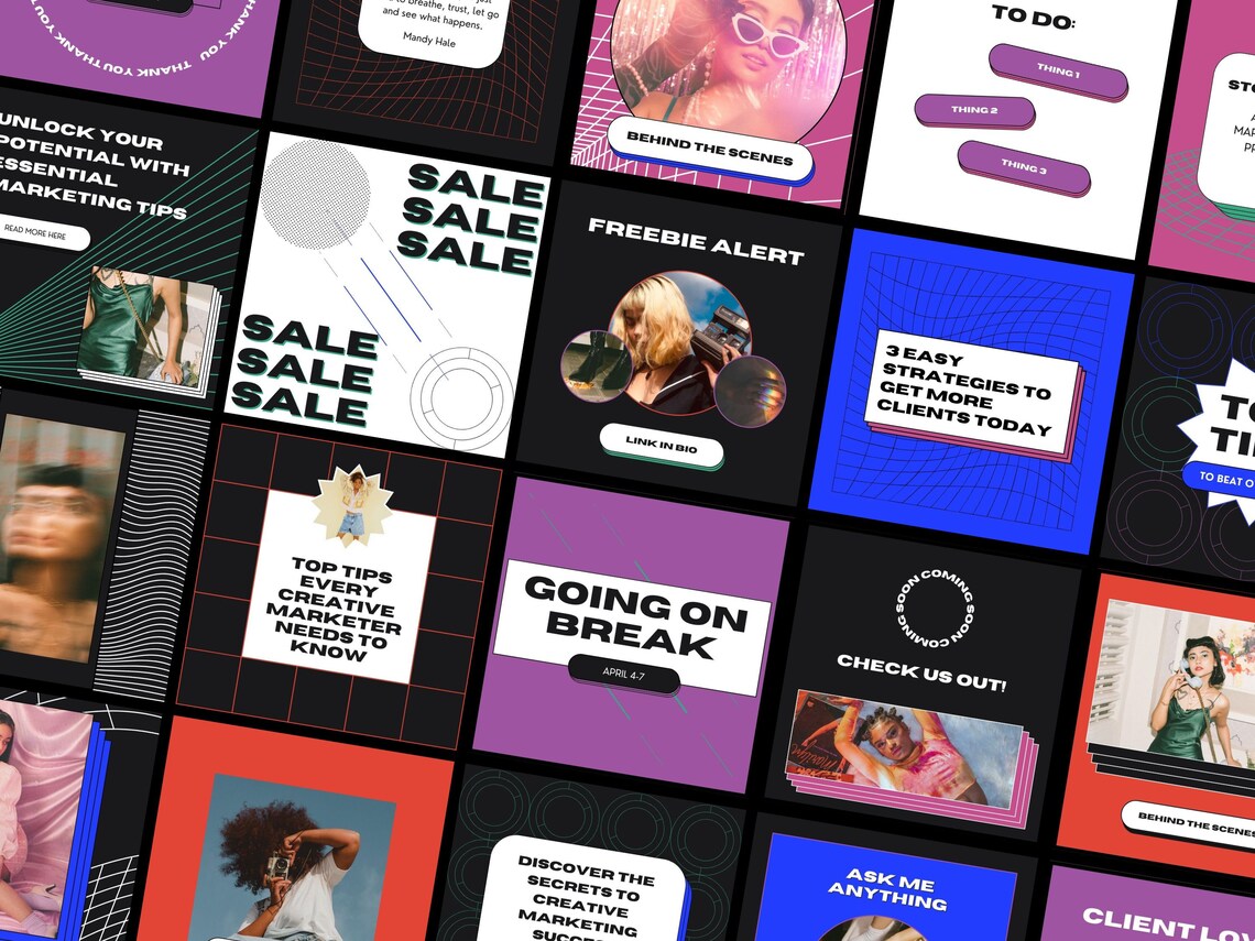 Old School Retro Grid Instagram Post Templates Canva Templates Retro ...