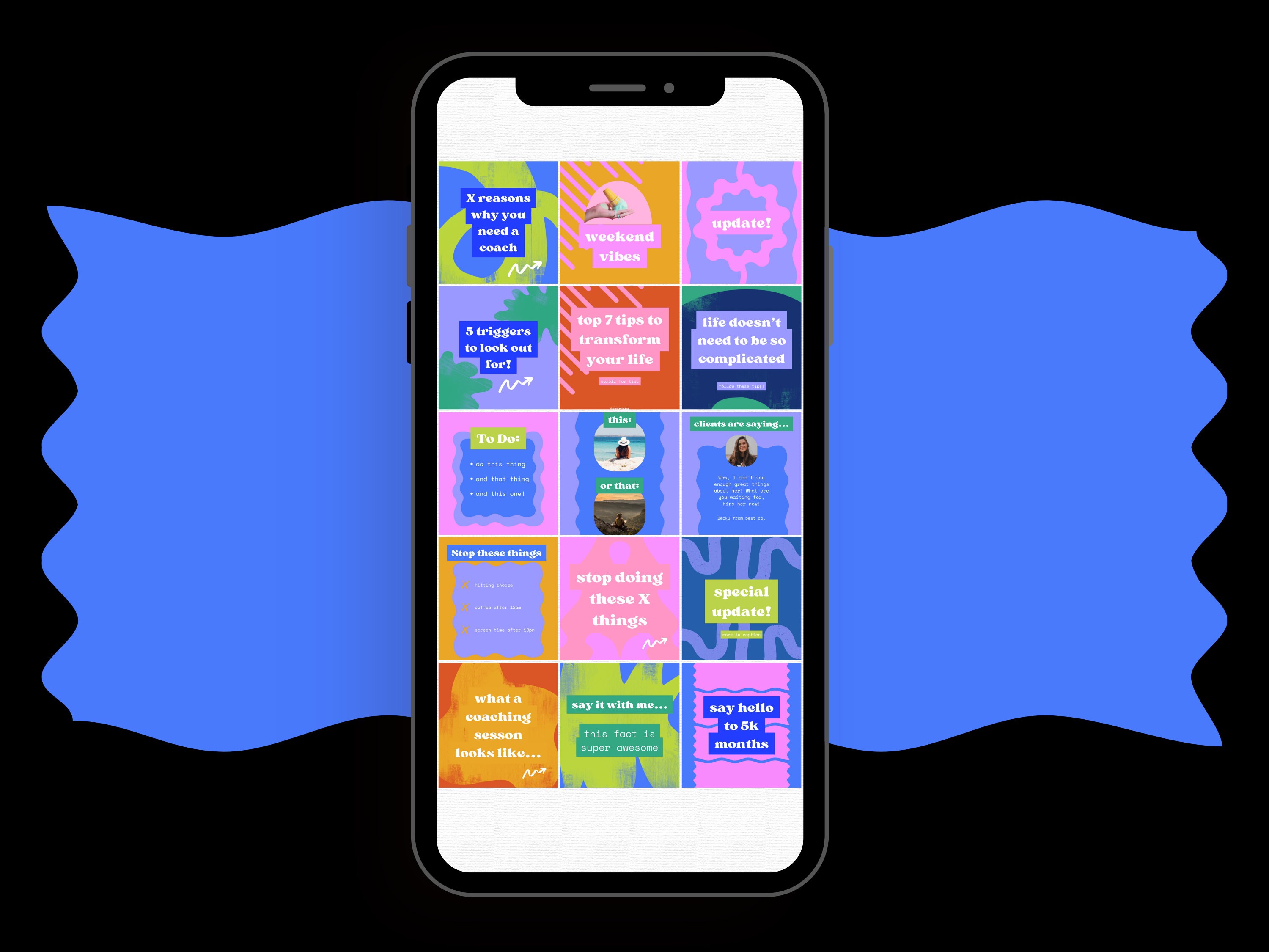 50 Retro, Bright, Funky and Fun Instagram Post Templates | Coaches and ...