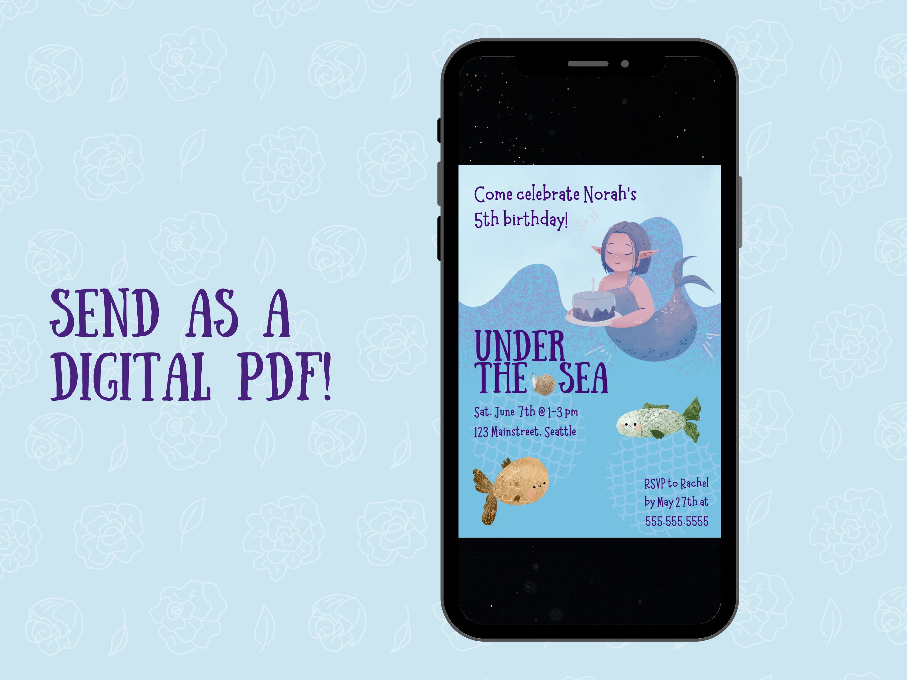 Editable Under the Sea Mermaid Birthday Invitation Made in Canva - Etsy