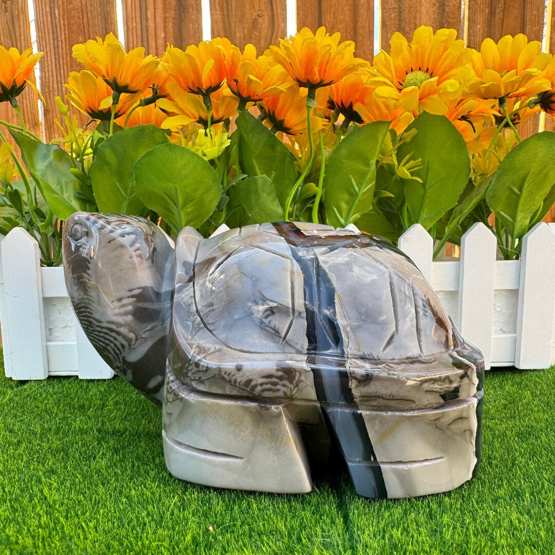 Volcano Agate Turtle Carving With UV Reactive Volcano Agate Crystal ...