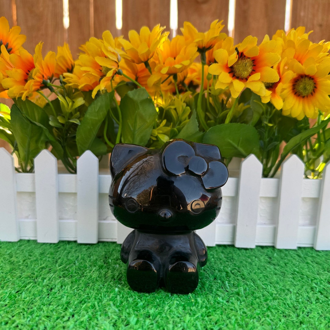 BIG Black Obsidian Hello Kitty Carving Natural Black Obsidian Hello ...
