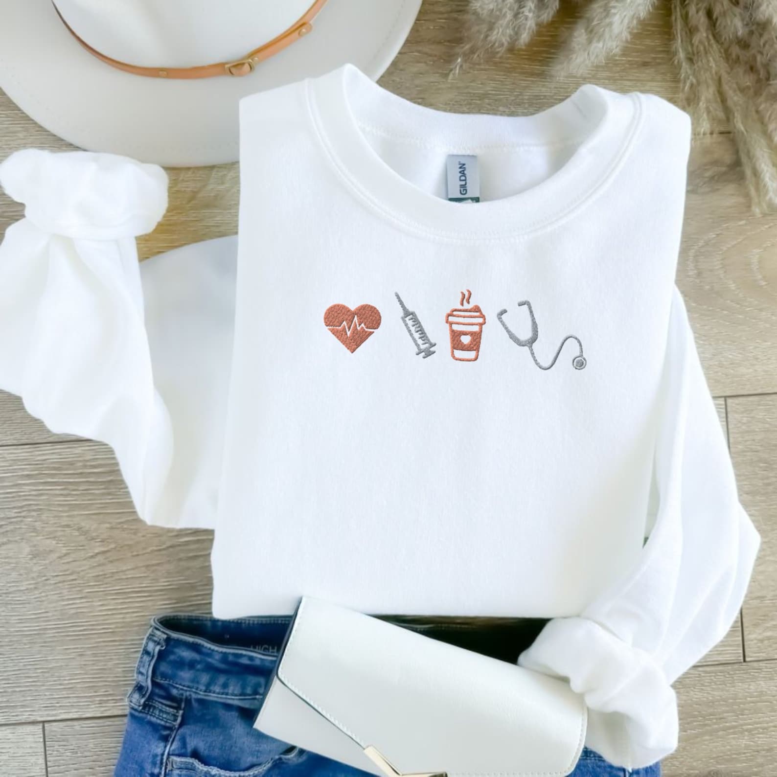 Cute Nurse Embroidered Crewneck Nurse Sweatshirt Embroidered Nurse ...