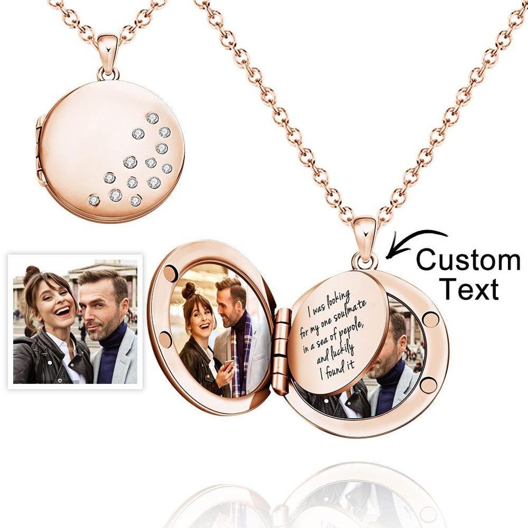 Round Engraved Message Photo Locket Necklace, Personalized Keepsake ...