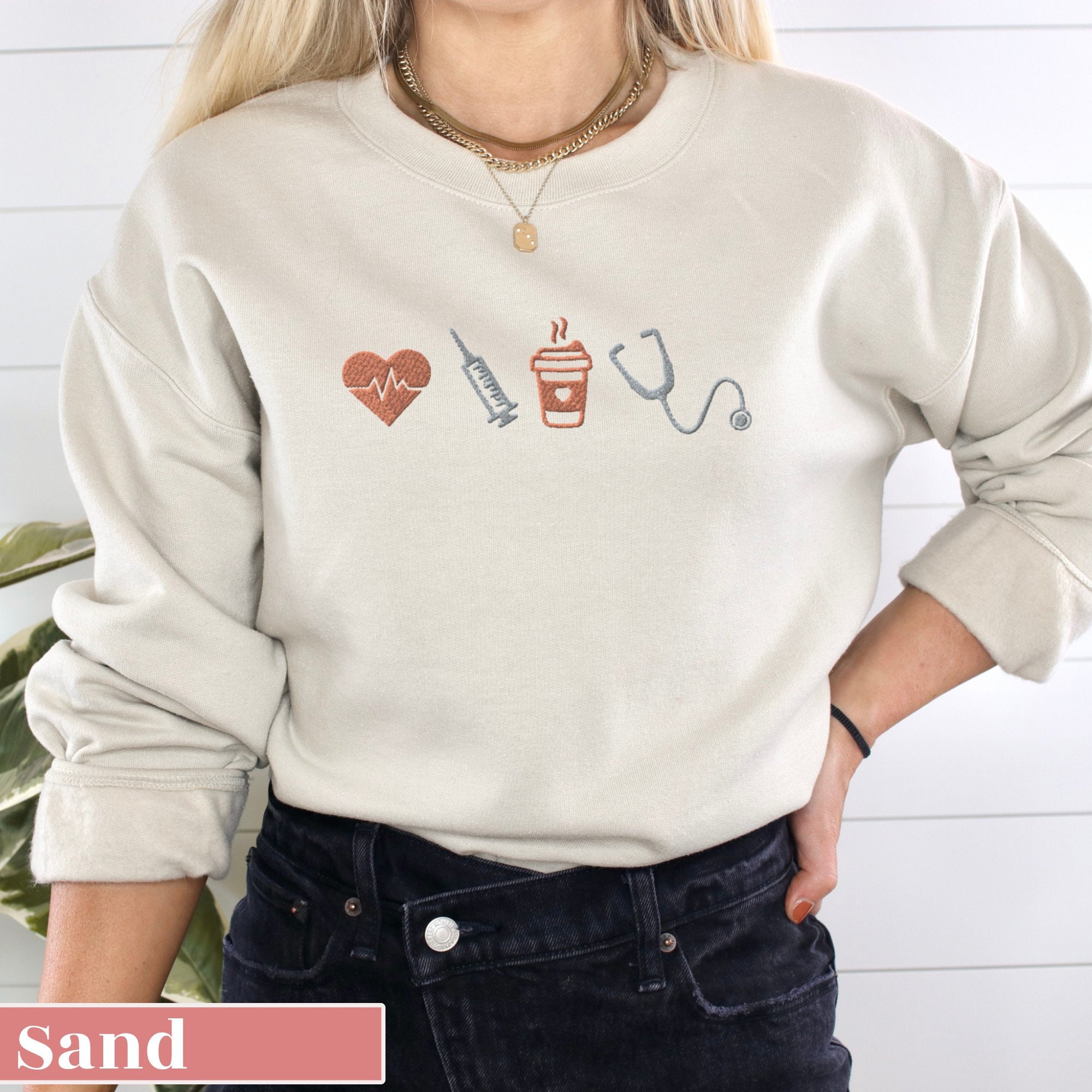 Cute Nurse Embroidered Crewneck Nurse Sweatshirt Embroidered Nurse ...