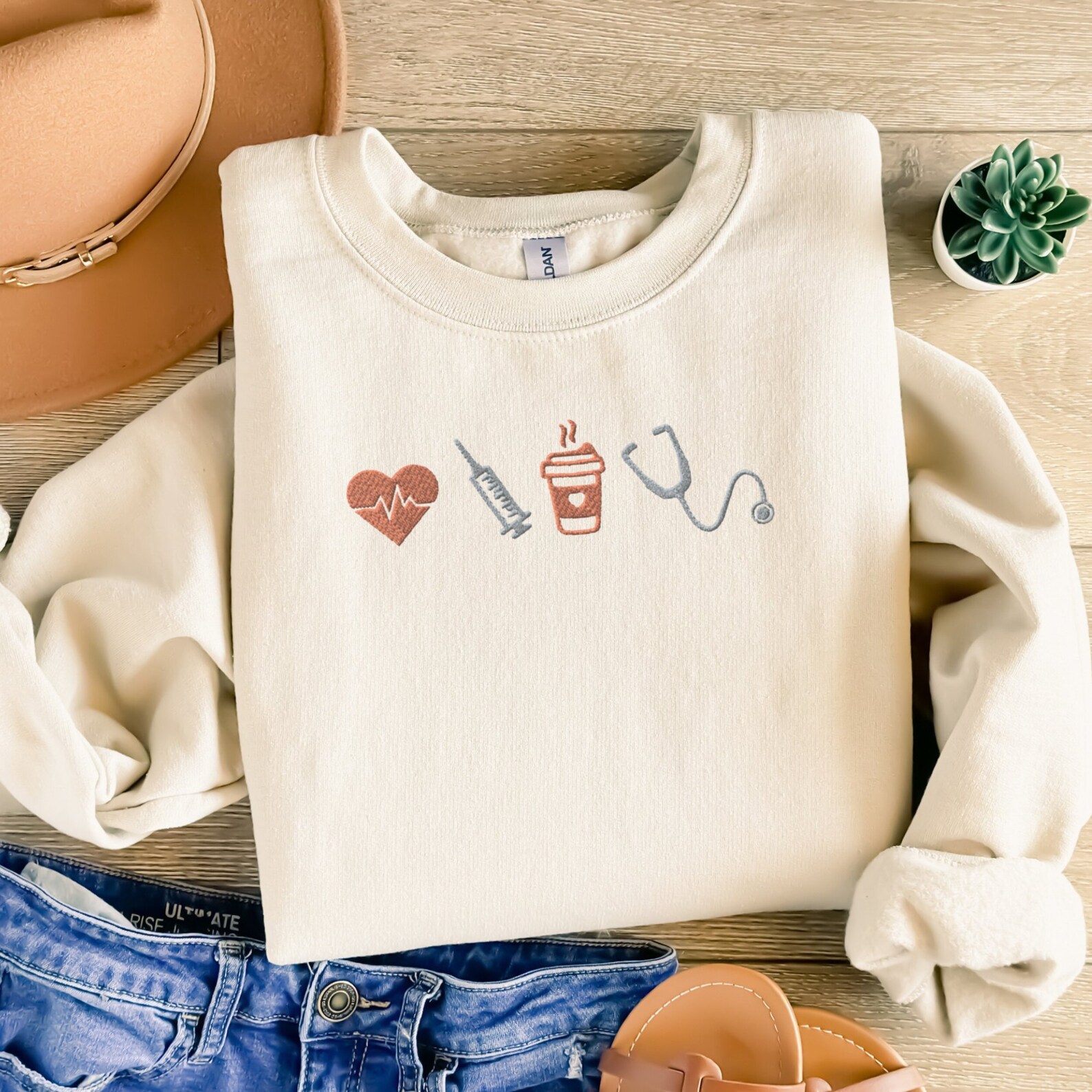 Cute Nurse Embroidered Crewneck Nurse Sweatshirt Embroidered Nurse ...