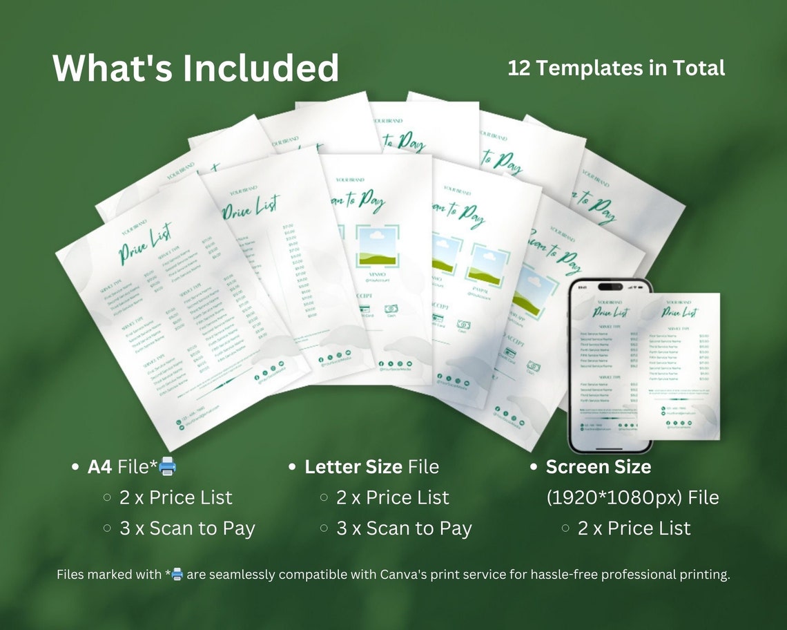Small Business Menu Editable Template, Price List, Branding Kit, Canva ...