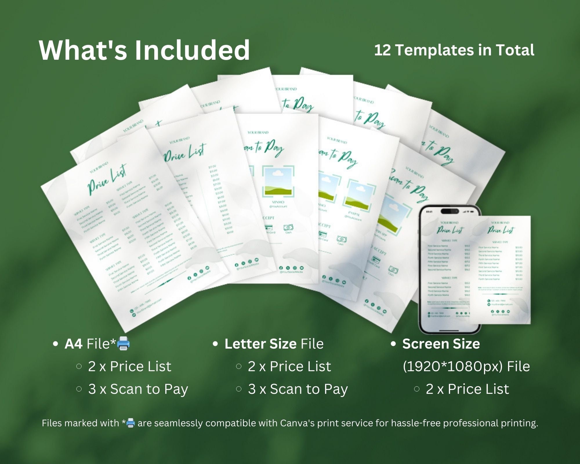 Small Business Menu Editable Template, Price List, Branding Kit, Canva ...