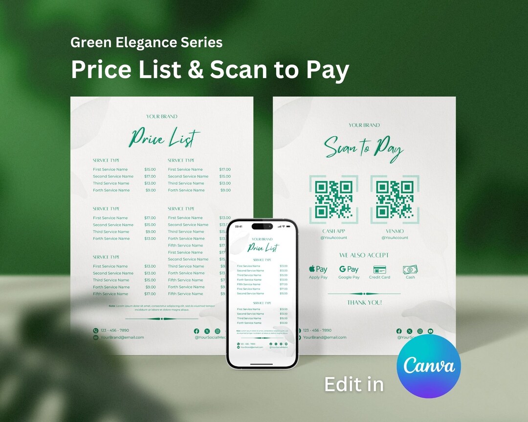Small Business Menu Editable Template, Price List, Branding Kit, Canva ...