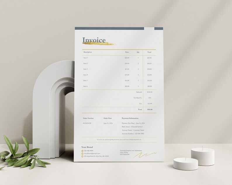 Luxury Invoice and Receipt Template, Real Estate Editable Canva ...