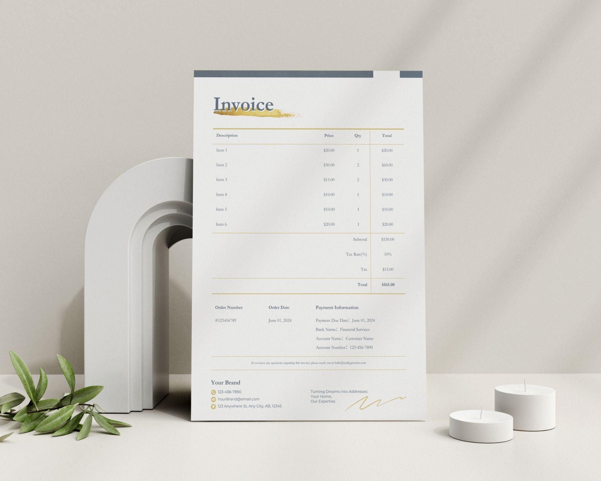 Luxury Invoice and Receipt Template, Real Estate Editable Canva ...