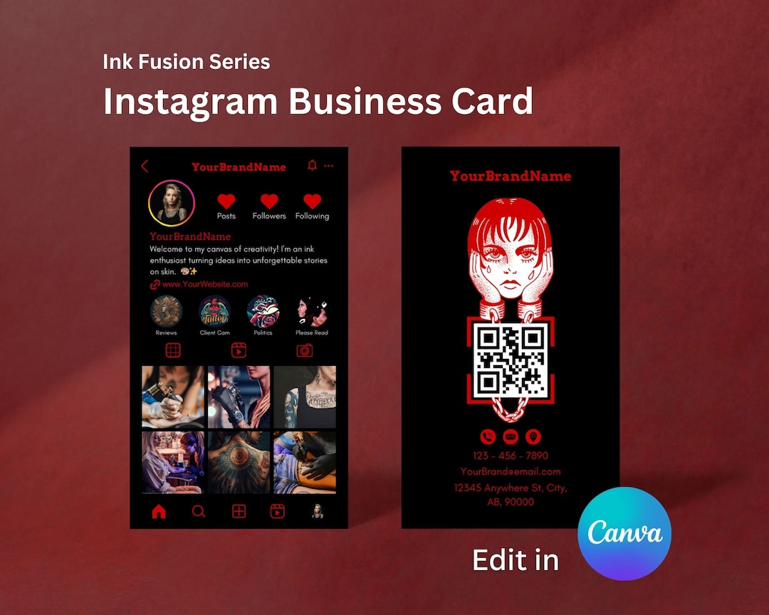 Tattoo Artist Business Card, Goth Shop Instagram Social Media Promotion ...