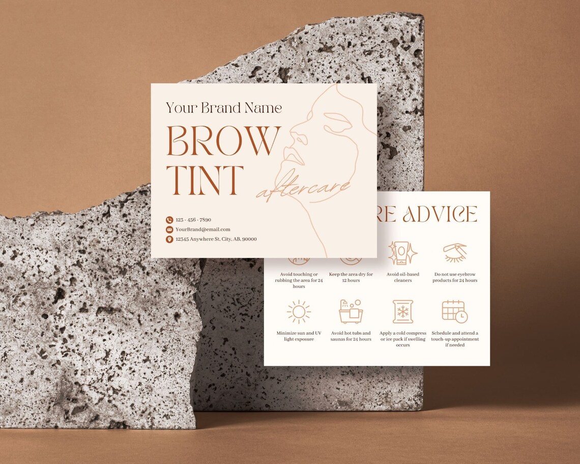 Brow Tint Aftercare Card Template, Editable Brow Tint Instruction Card ...