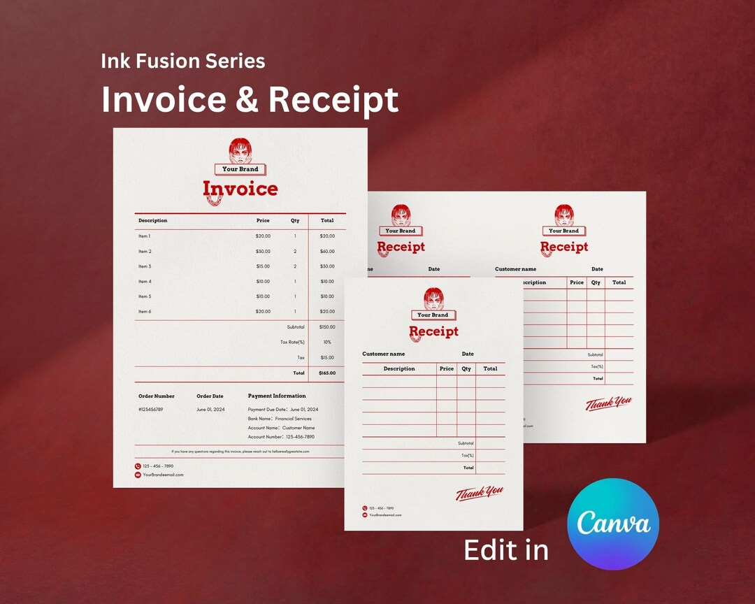 Tattoo Artist Invoice Template, Printable Receipt for Goth Shop ...