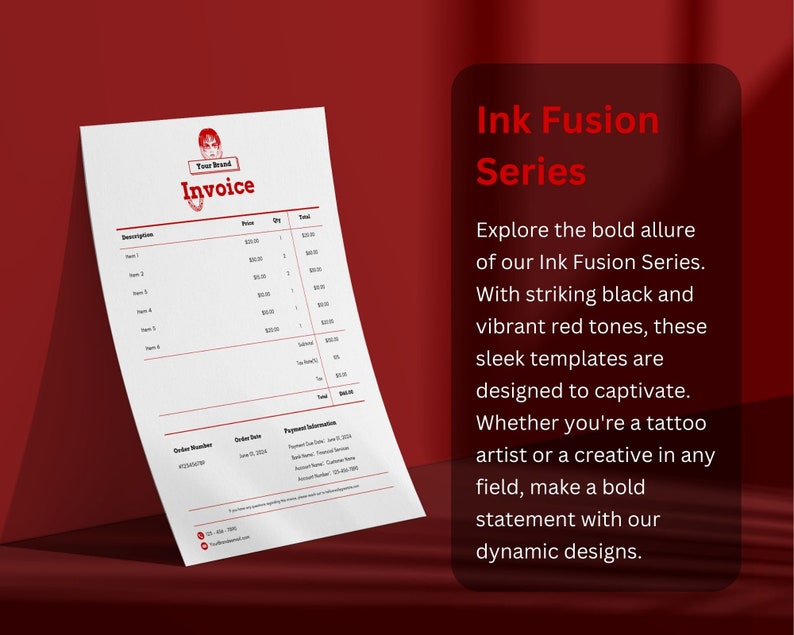 Tattoo Artist Invoice Template, Printable Receipt for Goth Shop ...
