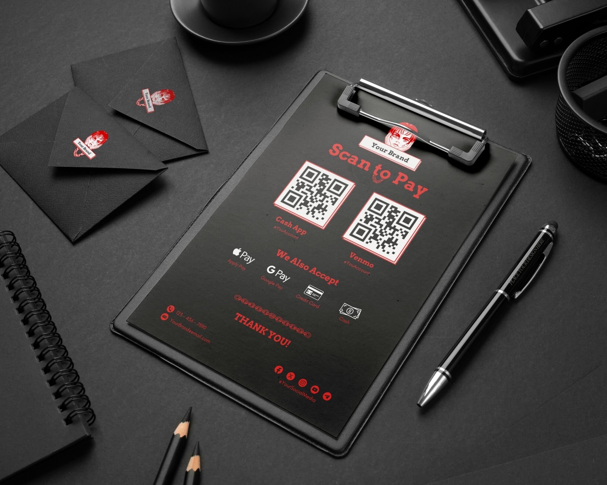 Tattoo Artist Price List, Feminine Goth Shop Menu, Scan to Pay Editable ...