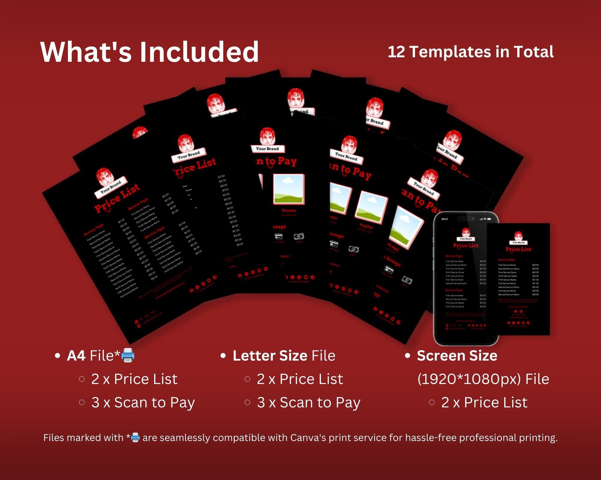 Tattoo Artist Price List, Feminine Goth Shop Menu, Scan to Pay Editable ...