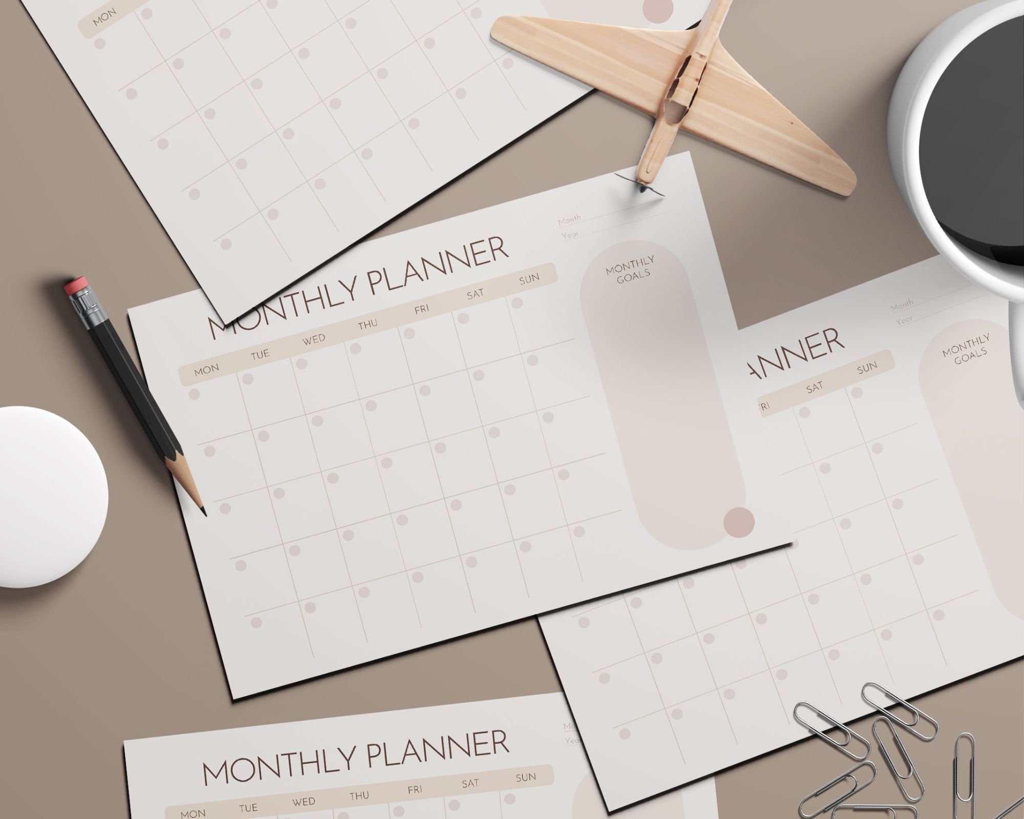 Retro Monthly Planner Printable Calendar, Stylized Schedule, Landscape ...