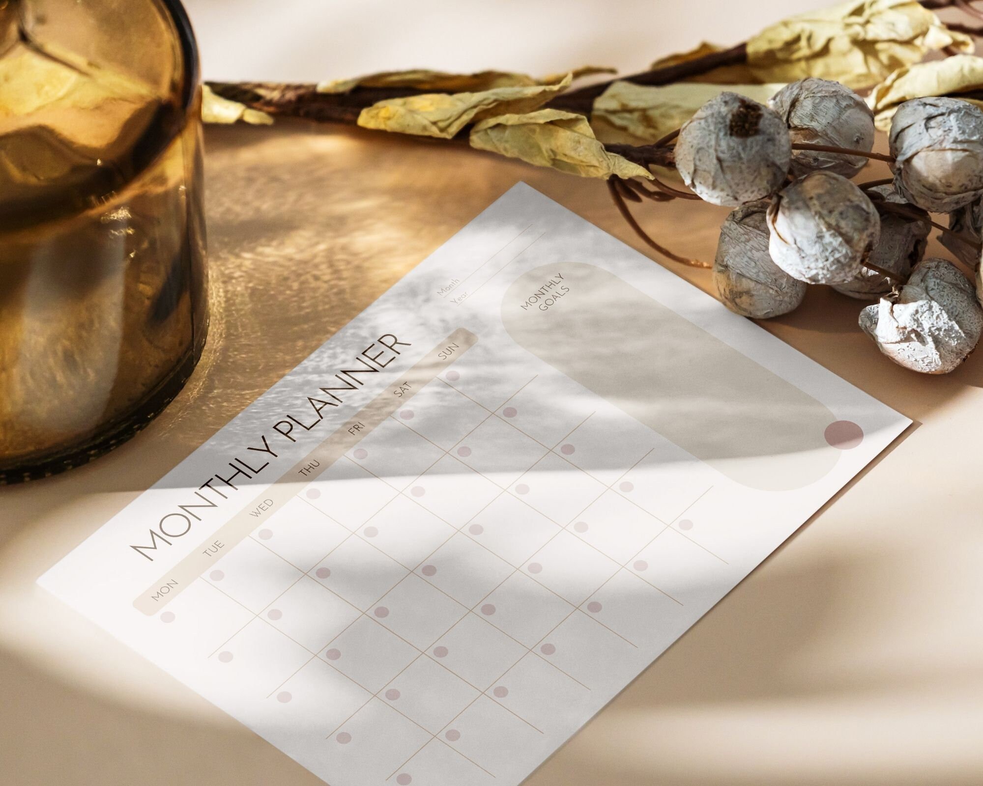 Retro Monthly Planner Printable Calendar, Stylized Schedule, Landscape ...