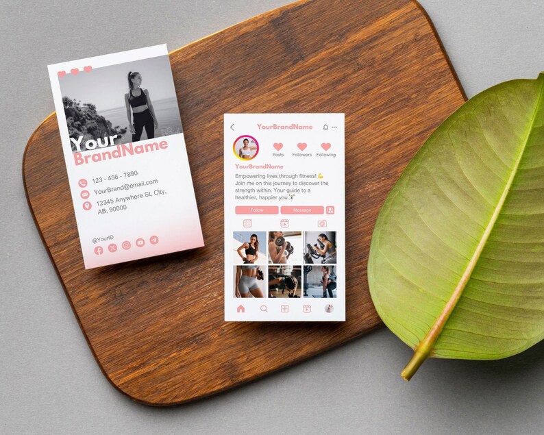 Female Personal Trainer Business Card, Modern Instagram Pink Design ...