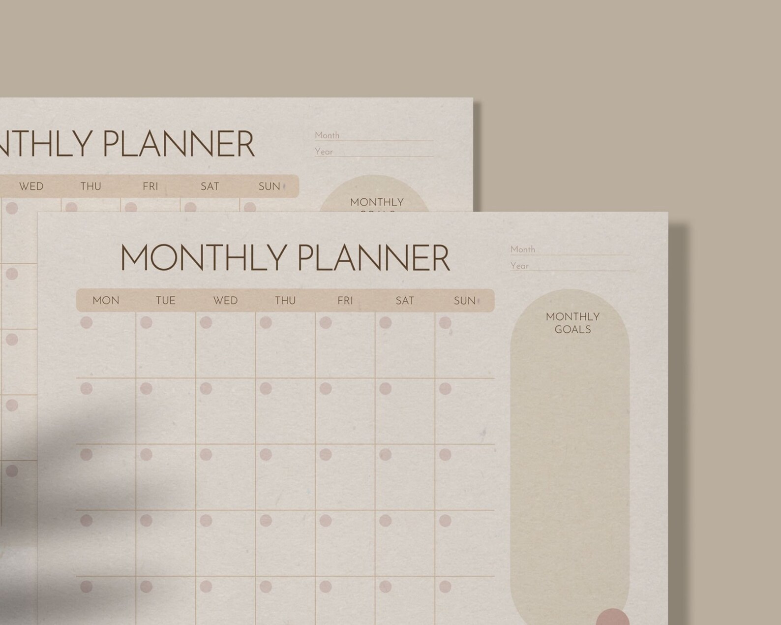 Retro Monthly Planner Printable Calendar, Stylized Schedule, Landscape ...