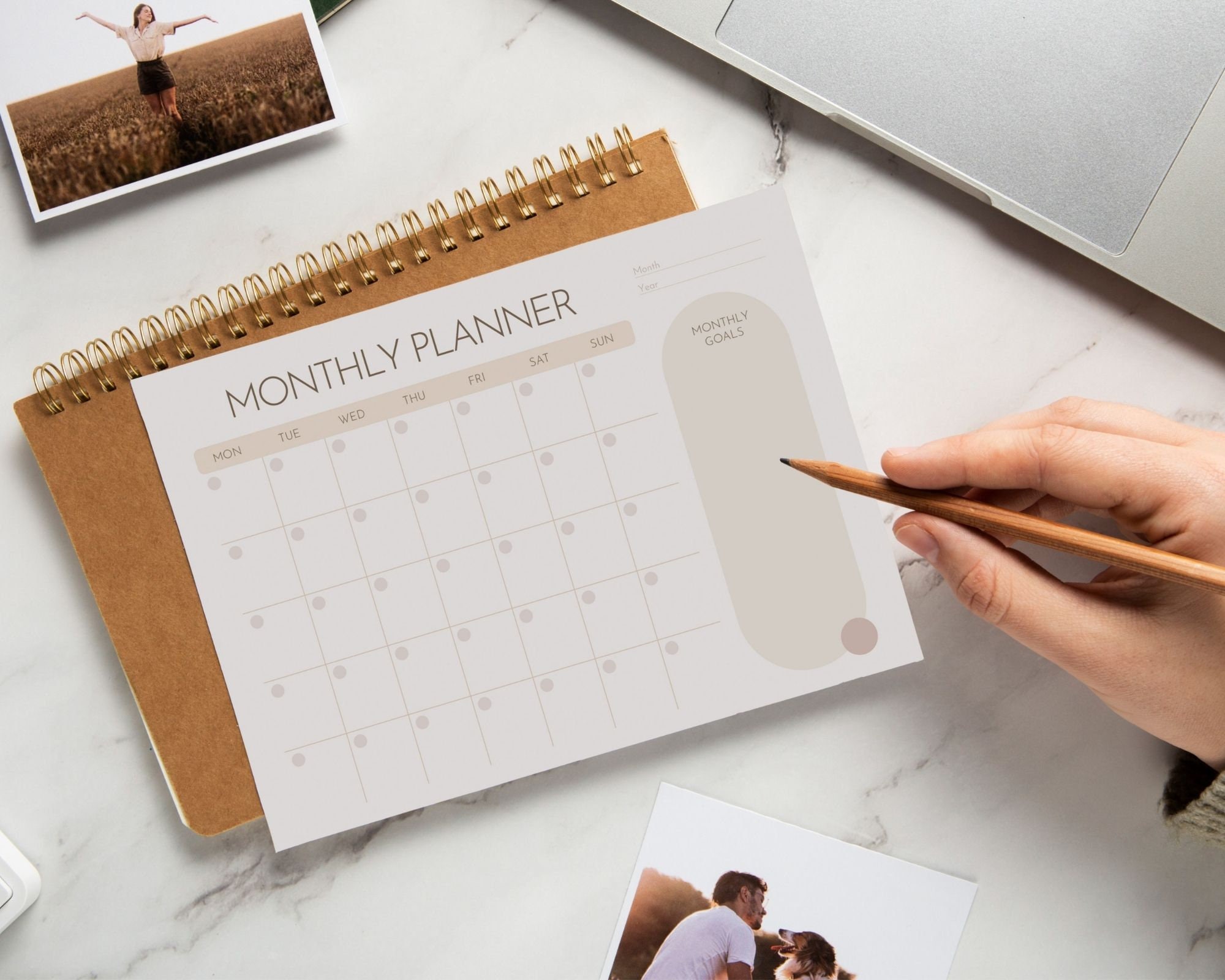 Retro Monthly Planner Printable Calendar, Stylized Schedule, Landscape ...