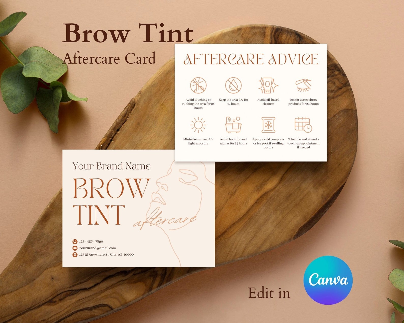Brow Tint Aftercare Card Template, Editable Brow Tint Instruction Card ...