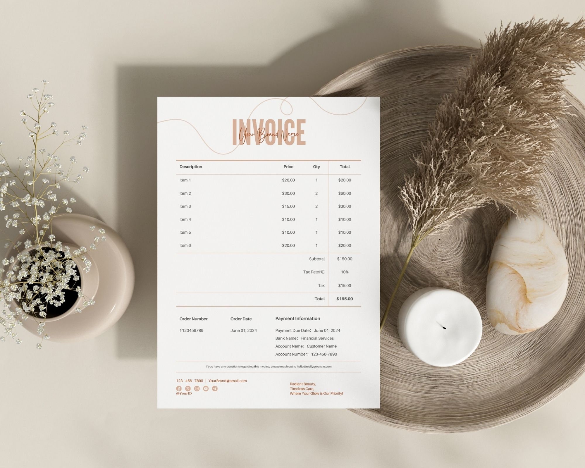 Beauty Business Invoice and Receipt Template Editable Canva Ready to ...