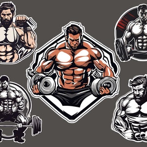 Printable Stickers - 27 Muscle Man Gym Decals, Instant Download Strong ...
