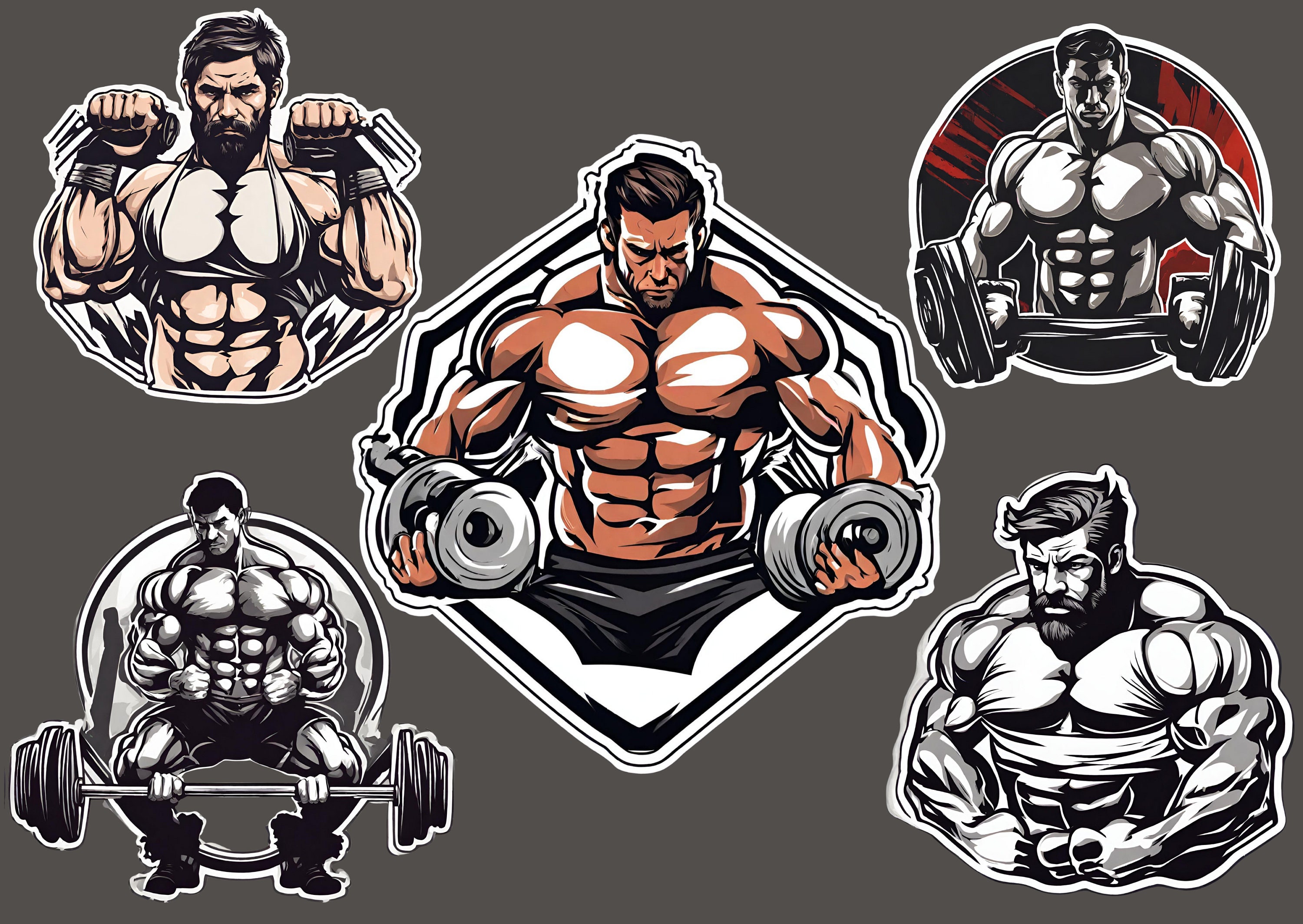 Printable Stickers - 27 Muscle Man Gym Decals, Instant Download Strong ...