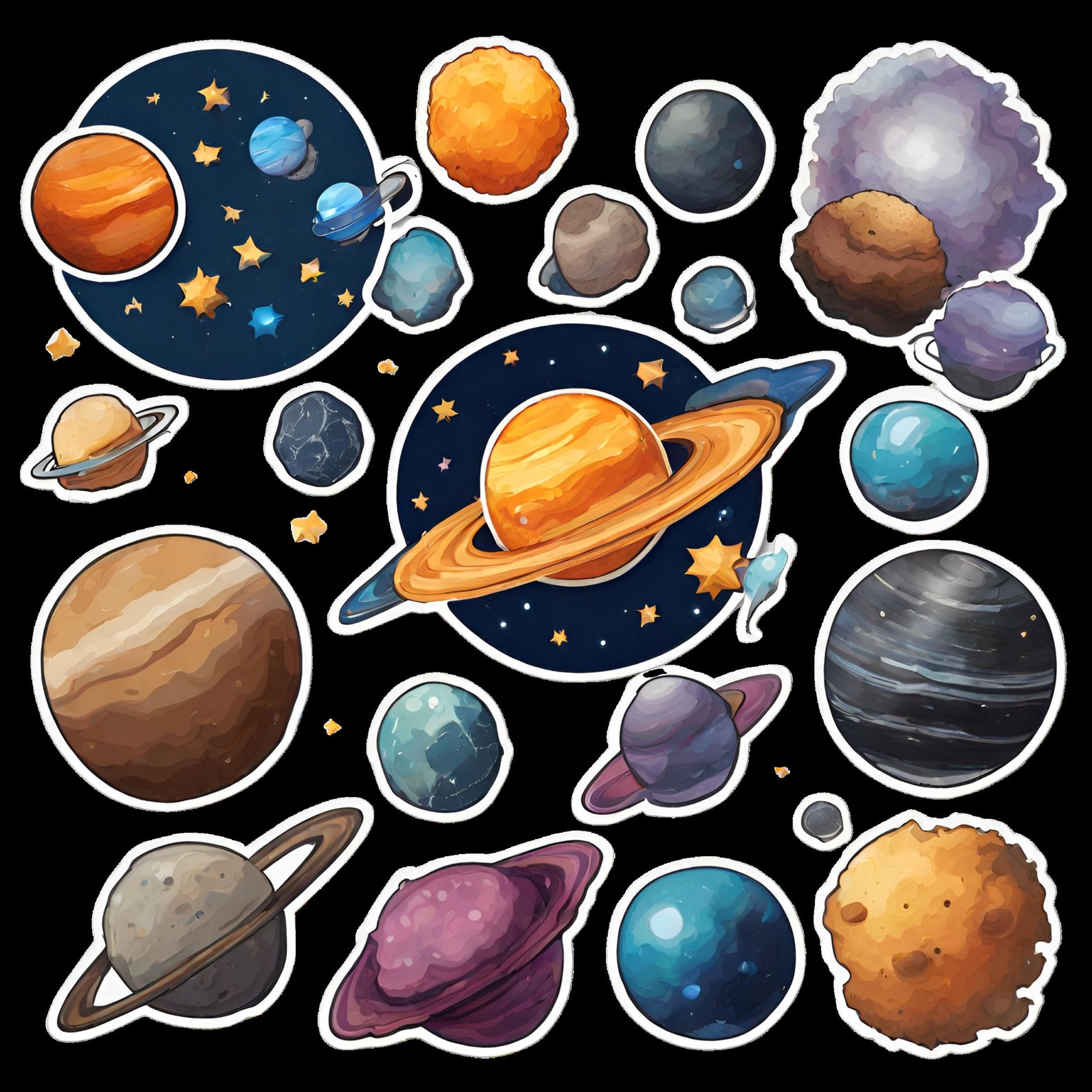 Planets Stickers Set - 15 Printable Space Decals Sets, High-quality PNG ...