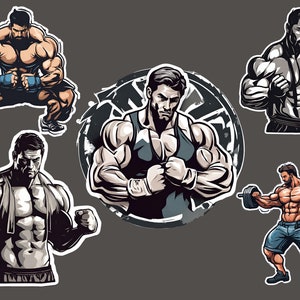 Printable Stickers - 27 Muscle Man Gym Decals, Instant Download Strong ...